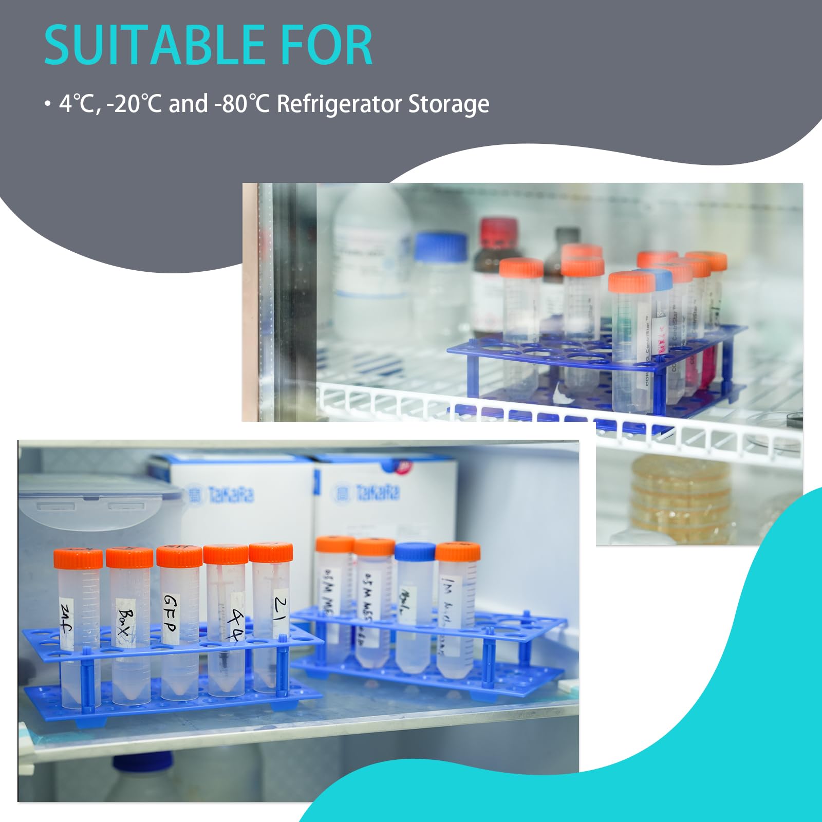 LSVERDE 3 Pack Test Tube Rack Centrifuge Tube Holder for 10ml/15ml/50ml, Detachable Plastic Stand 128 Well