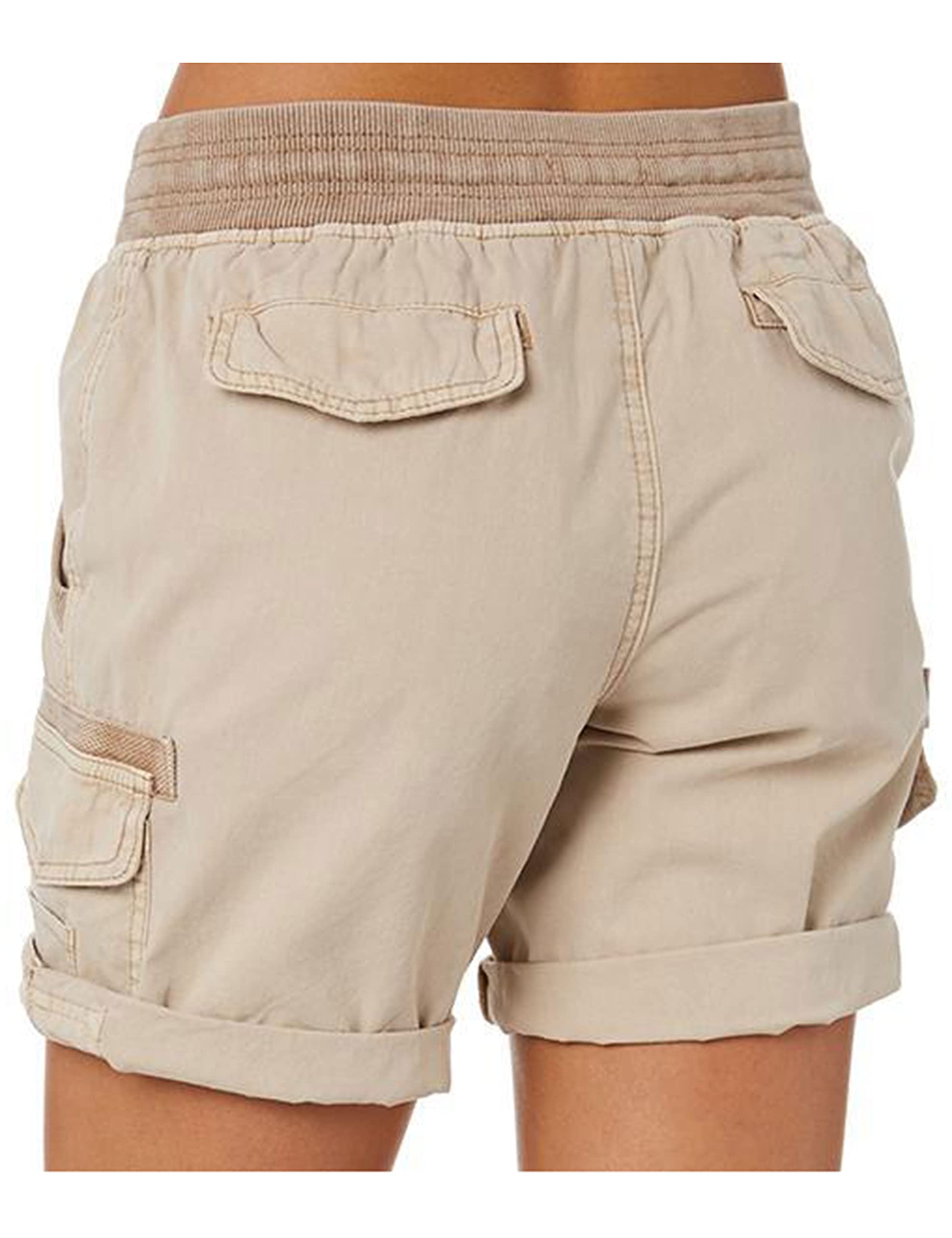 Hooever Women's Hiking Cargo Shorts with 6 Pockets Outdoor Summer High Waist Bermuda Shorts (Khaki-M)