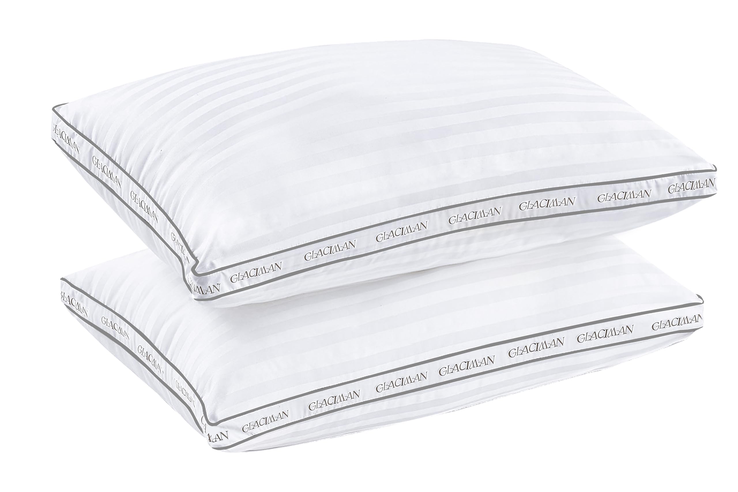 Glaciman Gusseted Bed Pillows King Size Set of 2, Hotel Quality Pillows 2 Pack for Side and Back Sleepers, Breathable Cover and Soft Down Alternative Filling, Grey Piping, 20X36 inches