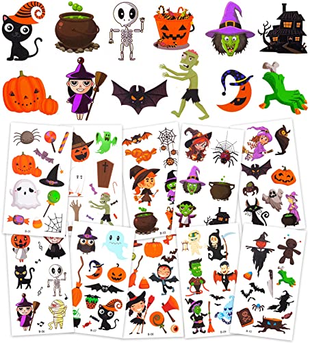 Halloween Temporary Tattoos for Kids, 100 Assorted Waterproof Cute Pumpkin Tattoos Stickers for Kids and Children Party Favors