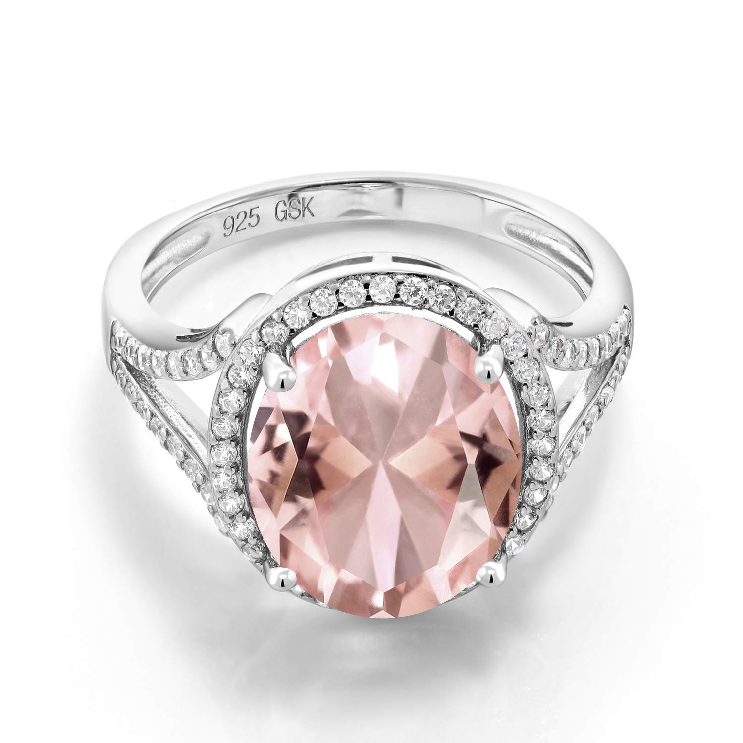 Gem Stone King 925 Sterling Silver 12X10MM Oval Gemstone Birthstone Halo Engagement Ring | Wedding Anniversary Promise Ring For Women | Available In Size 5,6,7,8,9