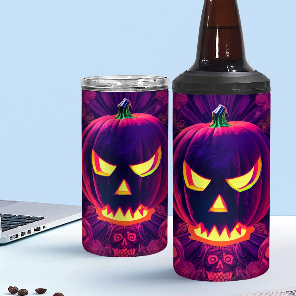 Halloween Insulated Slim Can Cooler - Jack O Lantern Can Cooler - Spooky Insulated Slim Can Cooler