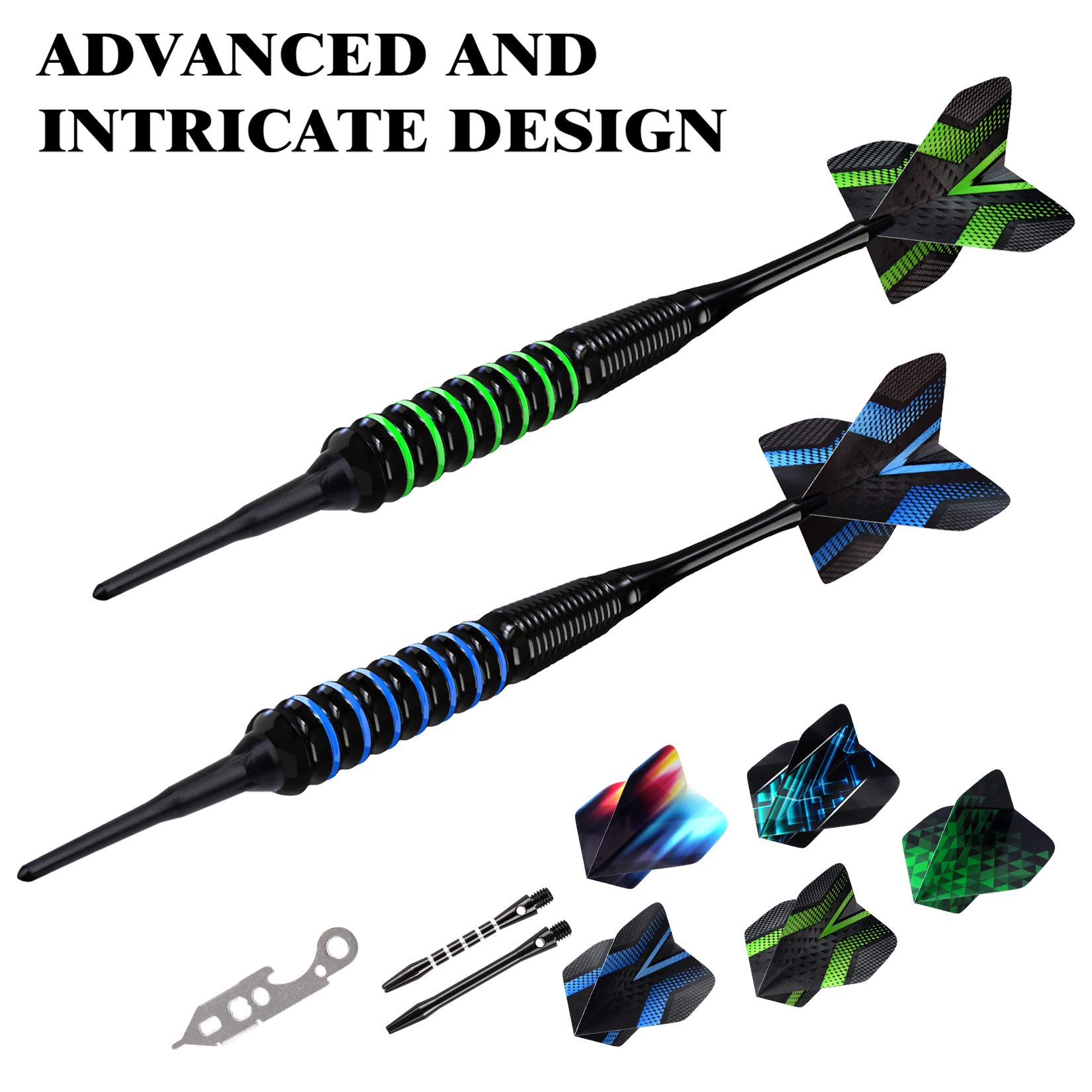 Grebarley Soft Tip Darts,Darts Plastic Tips,12 Pcs 18 Gram with 50 Extra Dart Tips,9 Flights, 6 shafts,Tool Kit for Electronic Dart Board