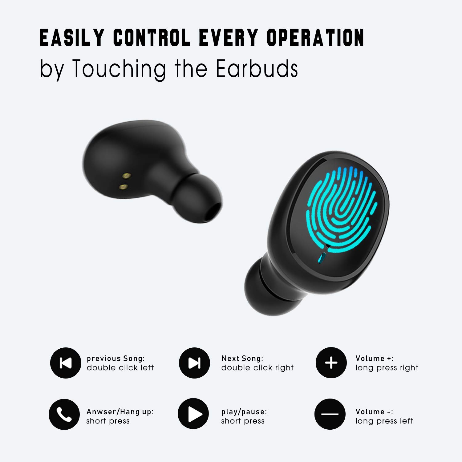 gorsun 【100 Hrs Playtime】 True Wireless Earbuds Bluetooth Headphones with Built-in Microphone, Waterproof TWS Stereo Earphones with LED Display Charging Case,Touch Control Headset for Sport