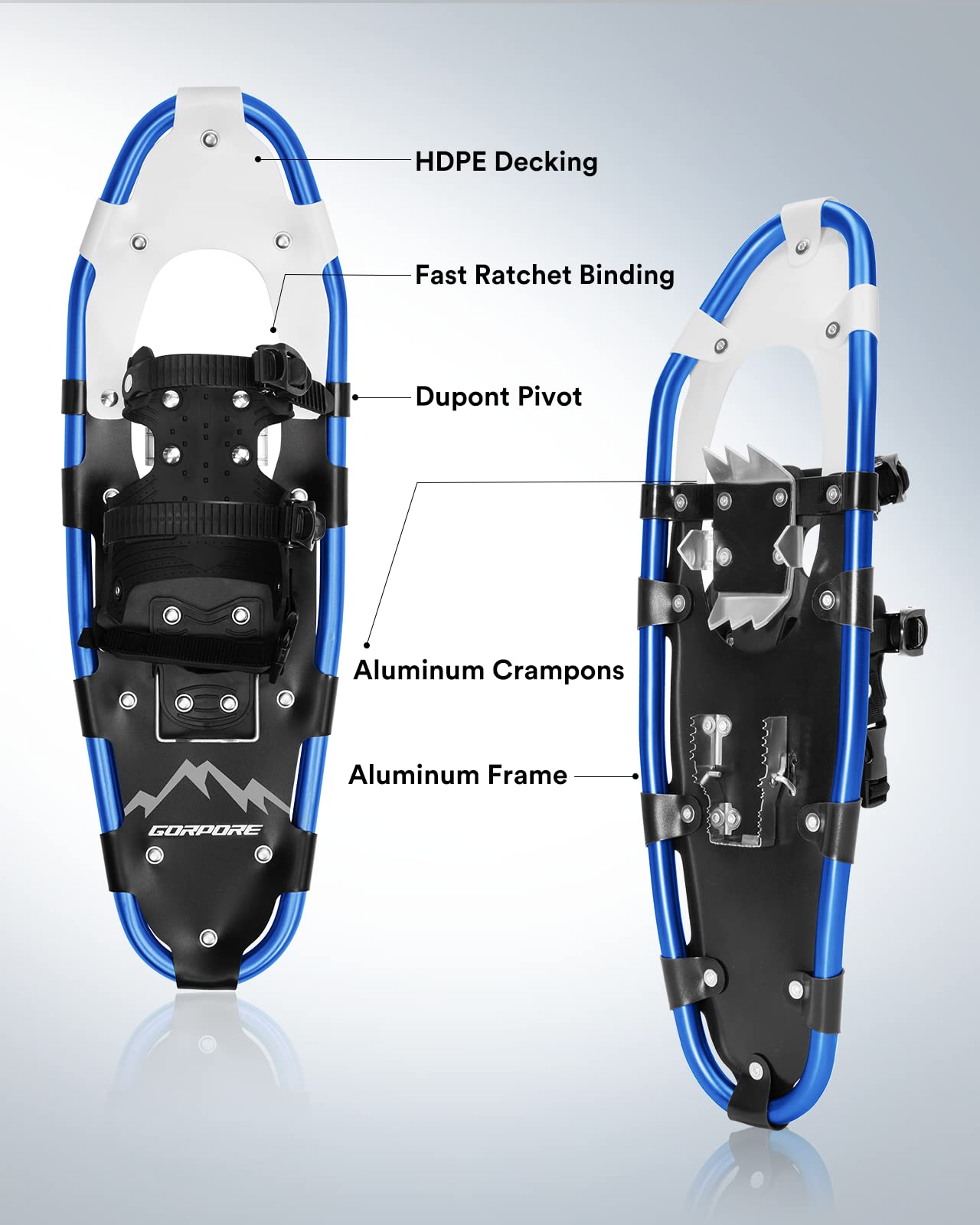 GORPORE All Terrain Snowshoes (Blue, 30" (Up to 250lbs))