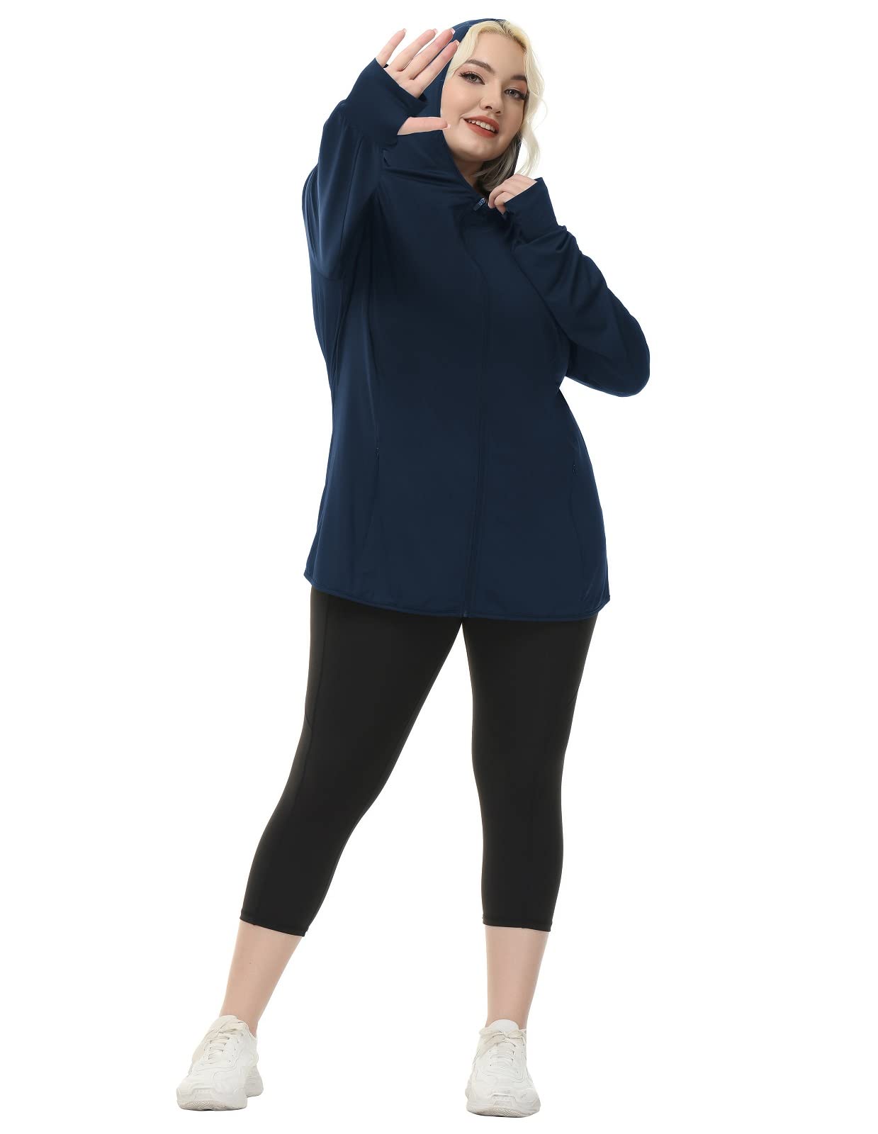 Hanna Nikole Women's UPF 50+Jacket Summer Sun Protection Jacket Full Zip Sun Jacket Lightweight Hiking Outdoor Navy Blue 16W