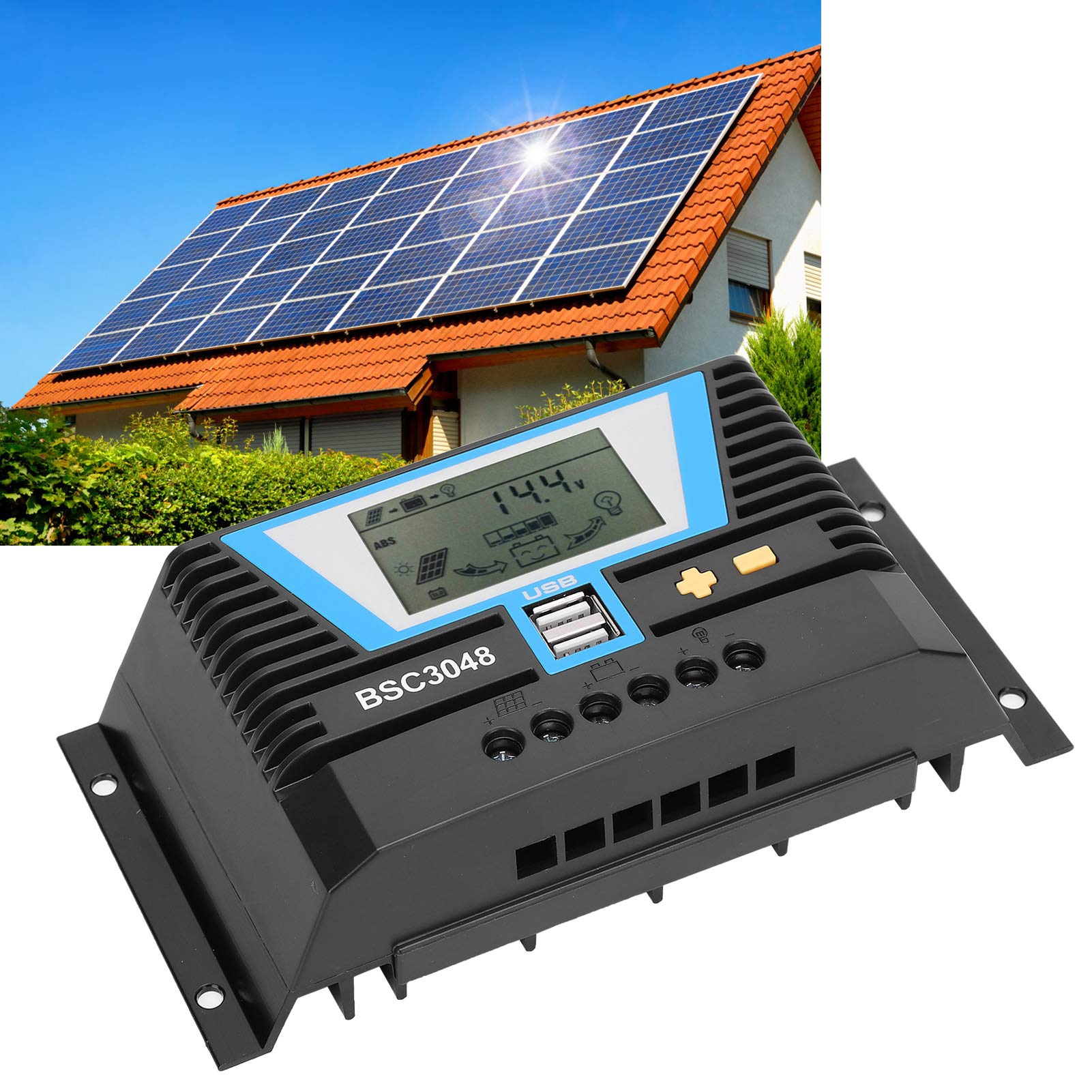 Hilitand BSC3048 30A Solar Battery Controller, 12V / 24V / 36V / 48V Energy Saving Controller, Suitable for Sealed Valve Regulated Acid Batteries, Gel Batteries, Liquid Acid Batteries