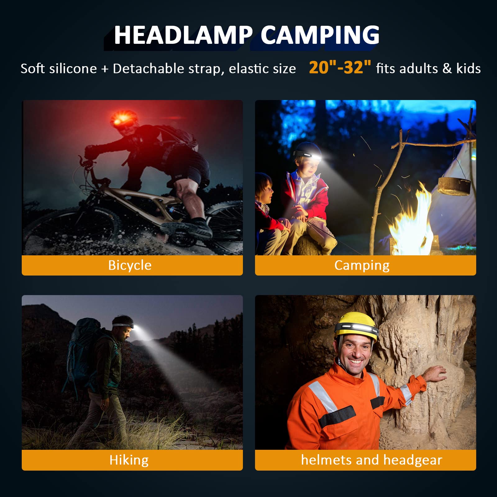 Headlamp Rechargeable 2PCS, 230° Wider Beam LED Head Lamp with Red Tail Light, 5 Modes Waterproof Headlamps for Adults, Head Lights for Forehead, Head Flashlight for Hiking, Running, Fishing, Cycling