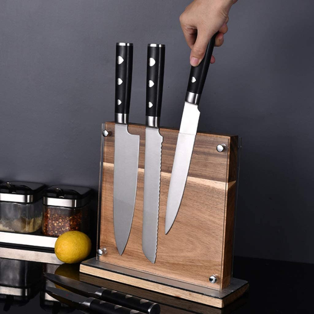 JGATW Knife Block Wooden Magnetic Knife Block Stand Rack Kitchen Cookware Cutlery Storage Knife Block Kitchen Tools Knife Accessories Knife Holder Knife Storage