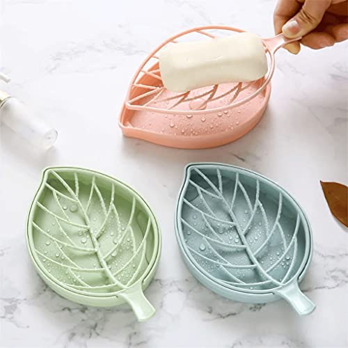 HALOU Leaf Shape Soap Box Drain Soap Holder Box Bathroom Shower Soap Holder Sponge Storage Plate Tray Supplies (Color : Blue, Size : 10.5 * 17.3cm)