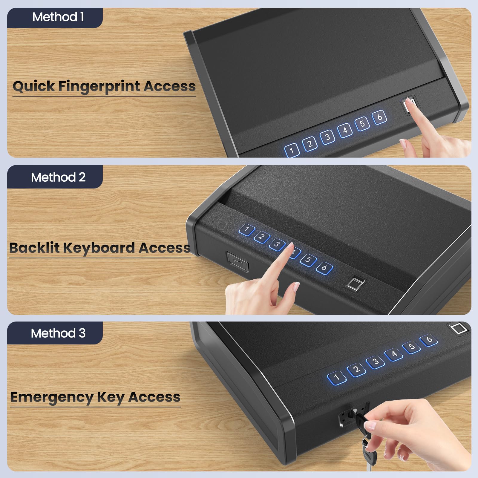 Grimtron Biometric Gun Safe, Quick Access Pistol Safe with LED Lighting, Security Cable, Backlit Keypad, USB Port, and Silent Mode for Gun Safes & Cabinets VT00(olive)