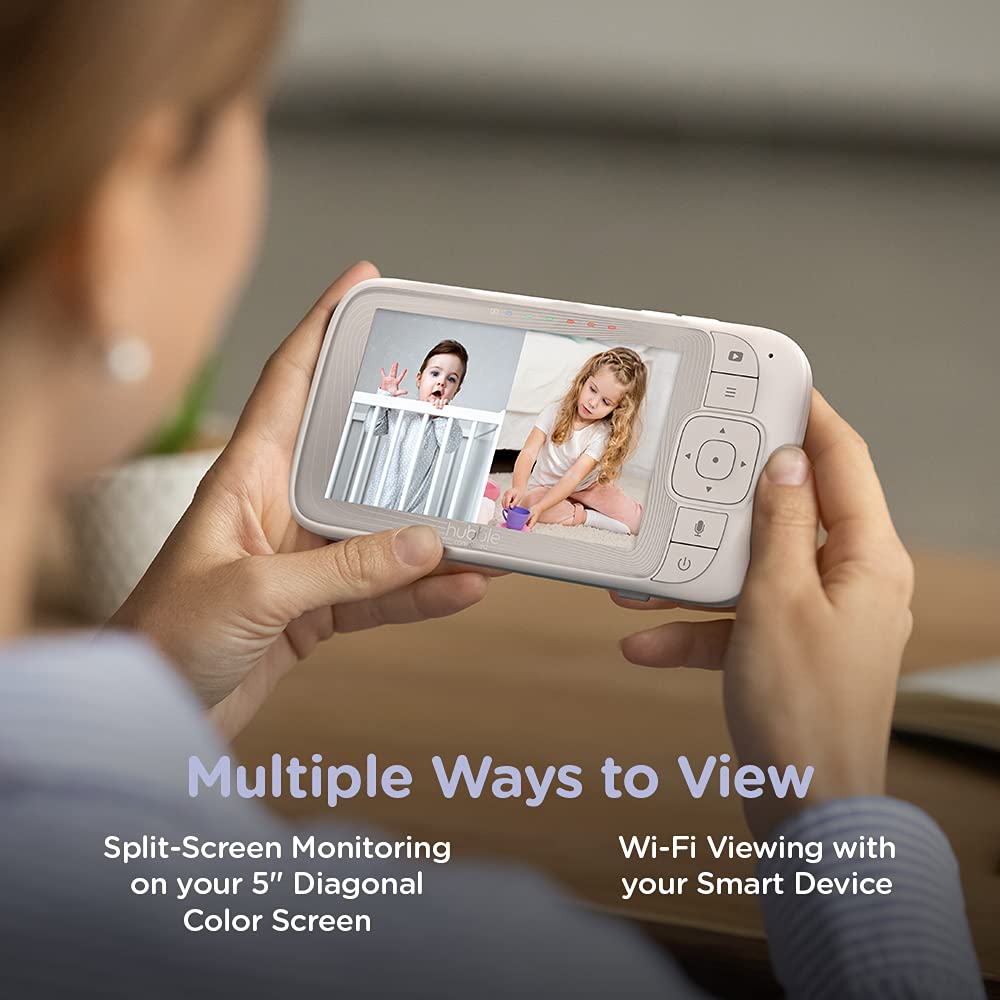 HUBBLE CONNECTED Nursery Pal Connect β 5-inch Parent Unit and Wi-Fi Smart Baby Monitor - Remote Pan/Tilt/Zoom - 2-Way Intercom System, Night Vision with Grip