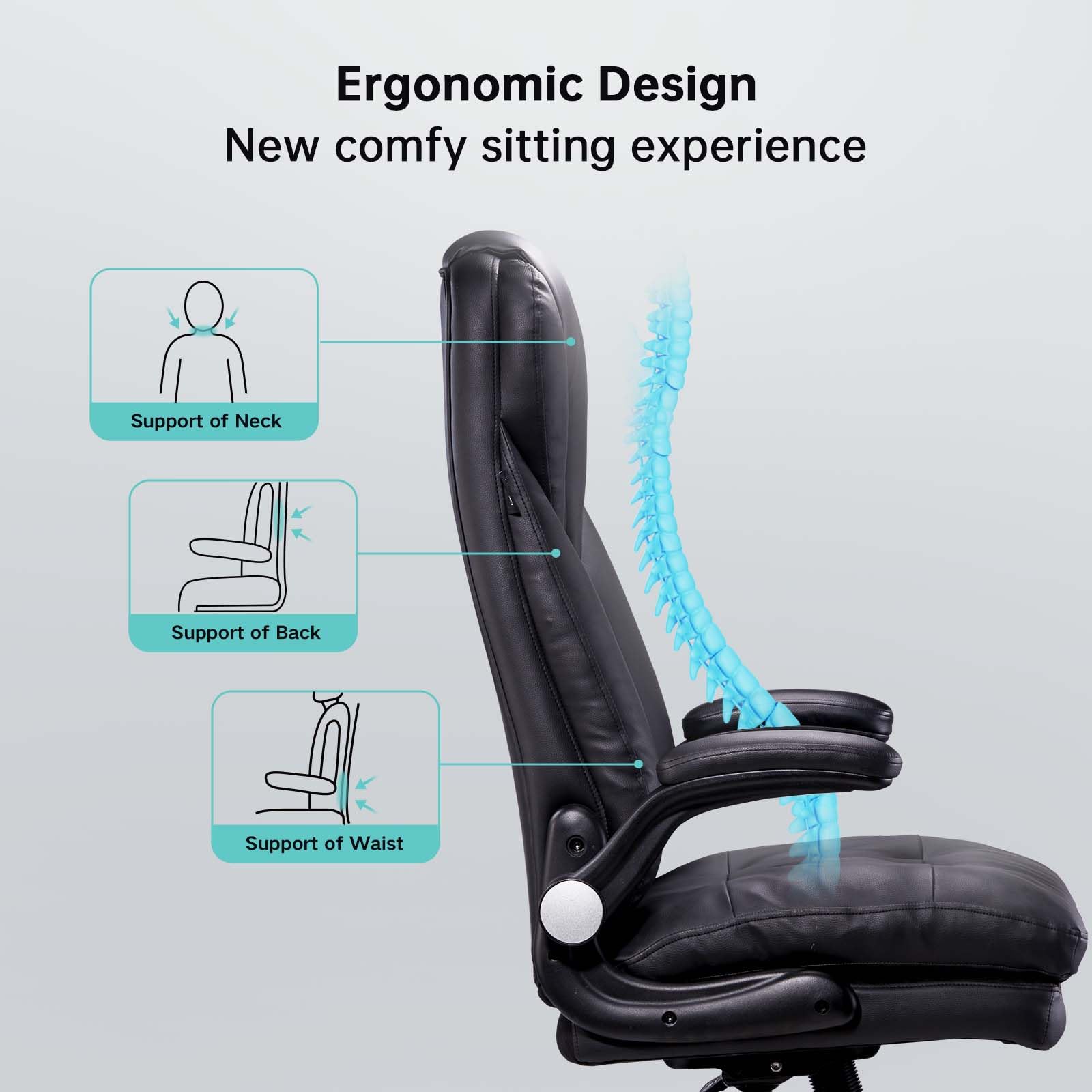 Hbada Executive Office Chair, Big and Tall Desk Chair 400lbs Wide Seat, High Back PU Leather Ergonomic Computer Chair with Adjustable Armrest, 360° Swivel Office Chair Adjustable Height, Black