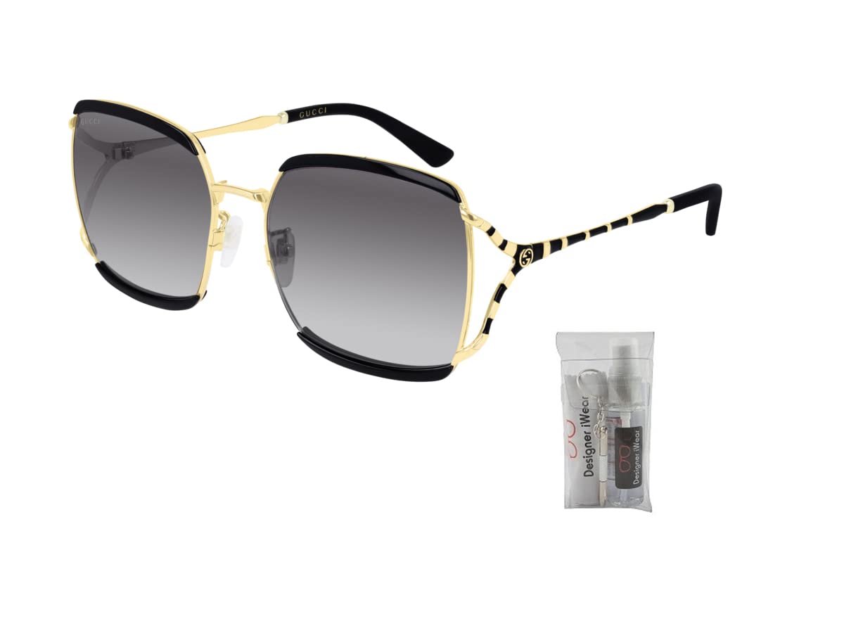 Gucci GG0593SK 001 59MM Black/Grey Square Sunglasses for Women + BUNDLE with Designer iWear Eyewear Kit