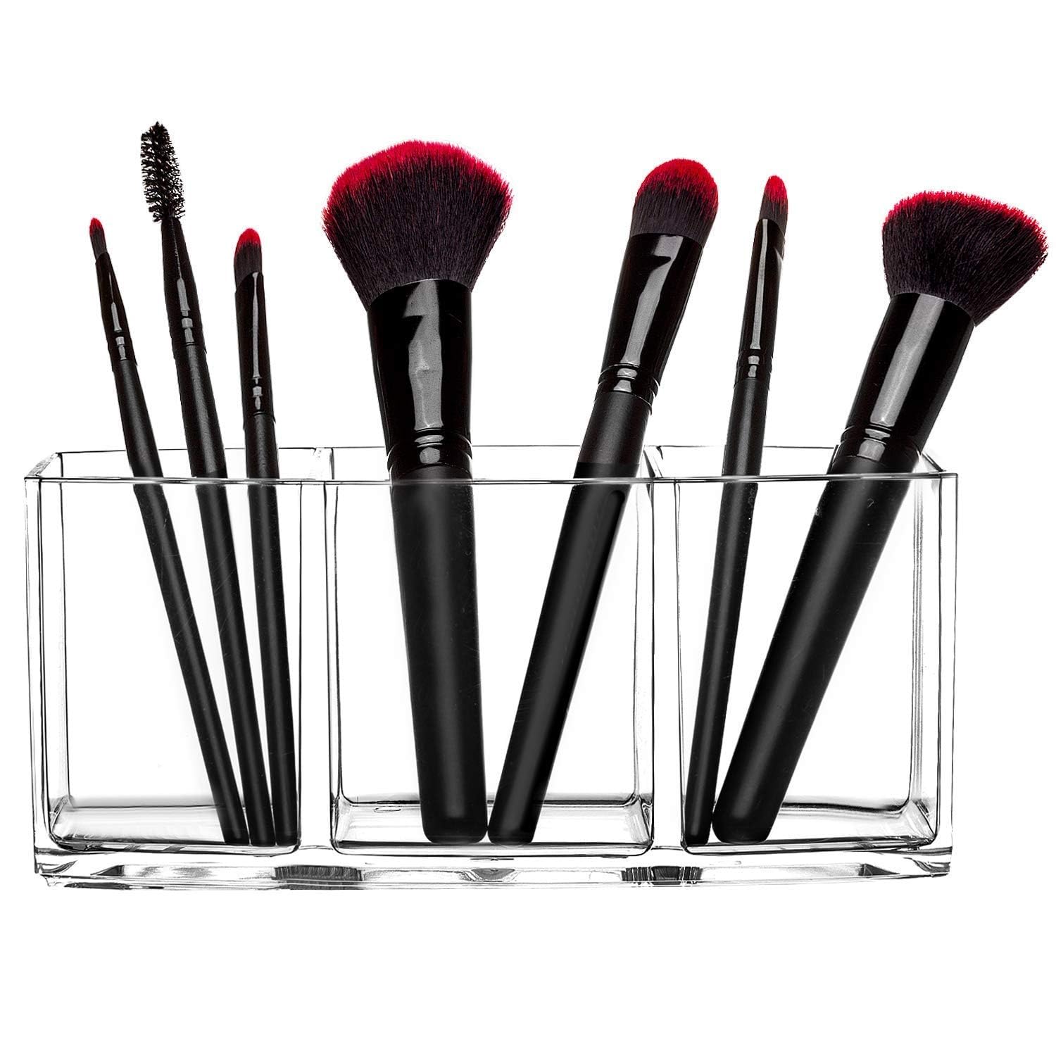 HBlife Clear Makeup Brush Holder Organizer, Acrylic Cosmetic Brushes Storage with 3 Slots, Eyeliners Display Case for Vanity