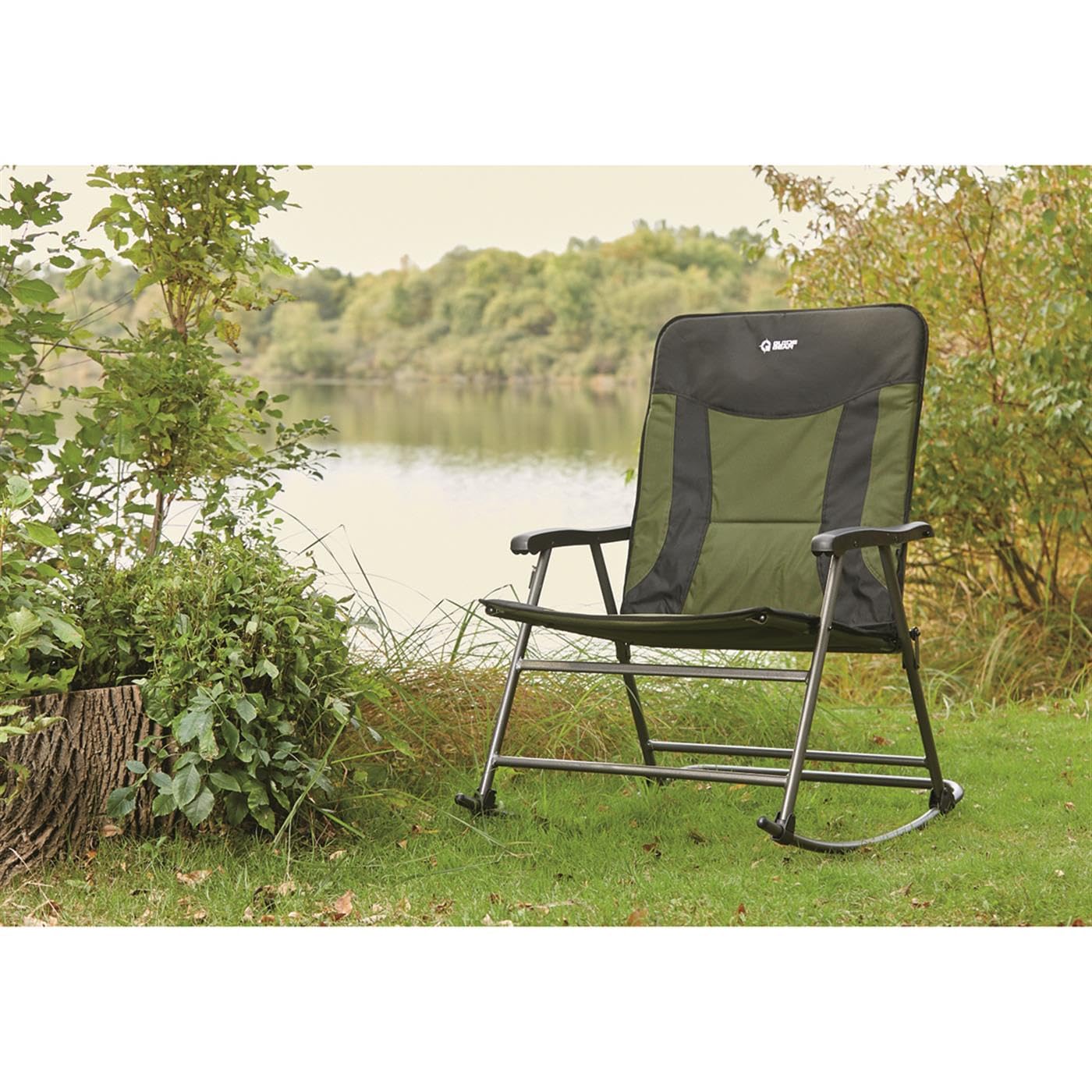 Guide Gear XXL Oversized Rocking Camping Chair, Heavy-Duty 600 lb Capacity Portable Folding Outdoor Camp Rocker Chairs for Adults Hunter Green/Black