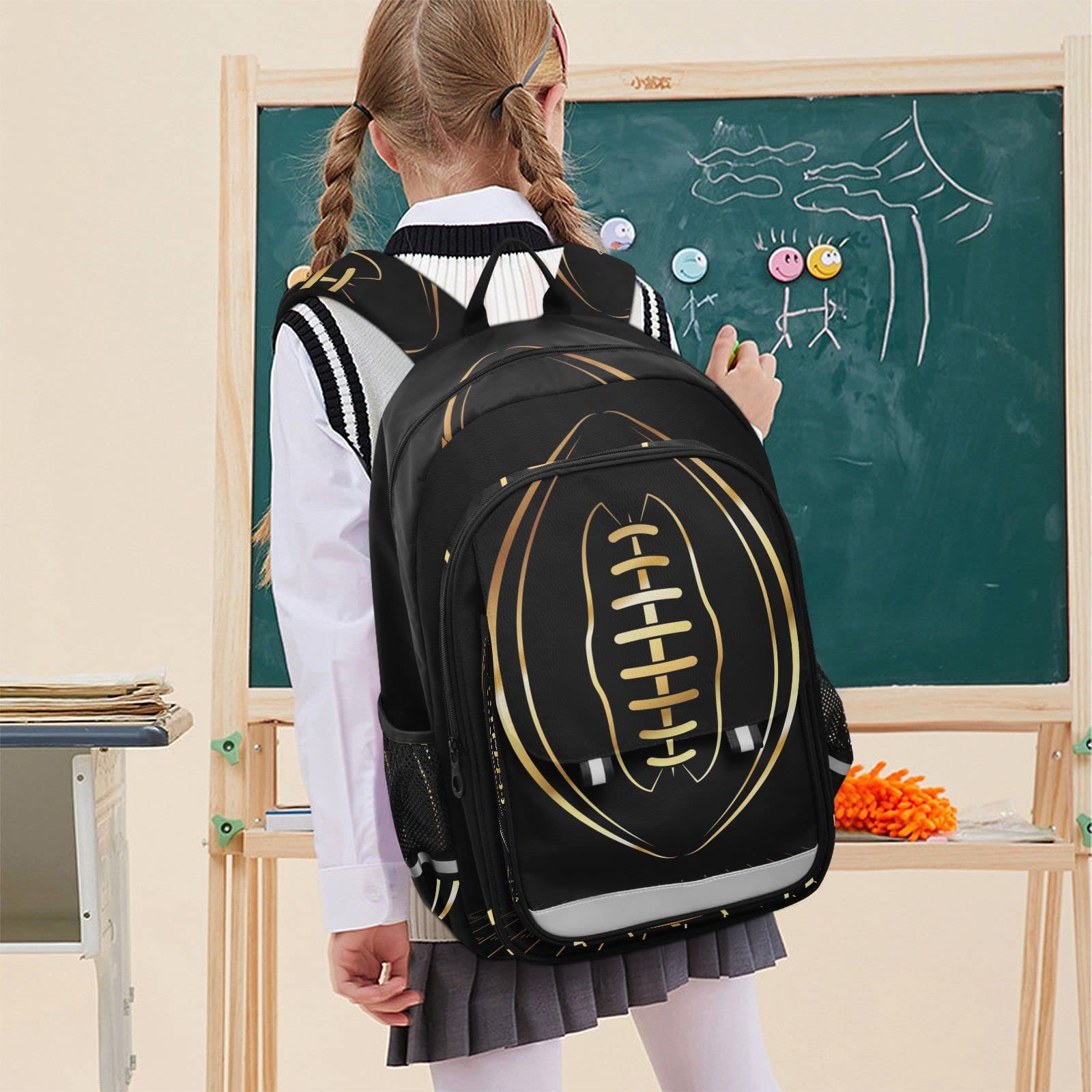 Glaphy American Football Gold School Backpack Lightweight Laptop Backpack Student Travel Daypack with Reflective Stripes