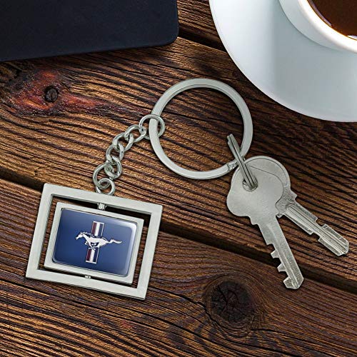 GRAPHICS & MORE Ford Mustang Logo Spinning Rectangle Chrome Plated Metal Keychain Key Chain Ring
