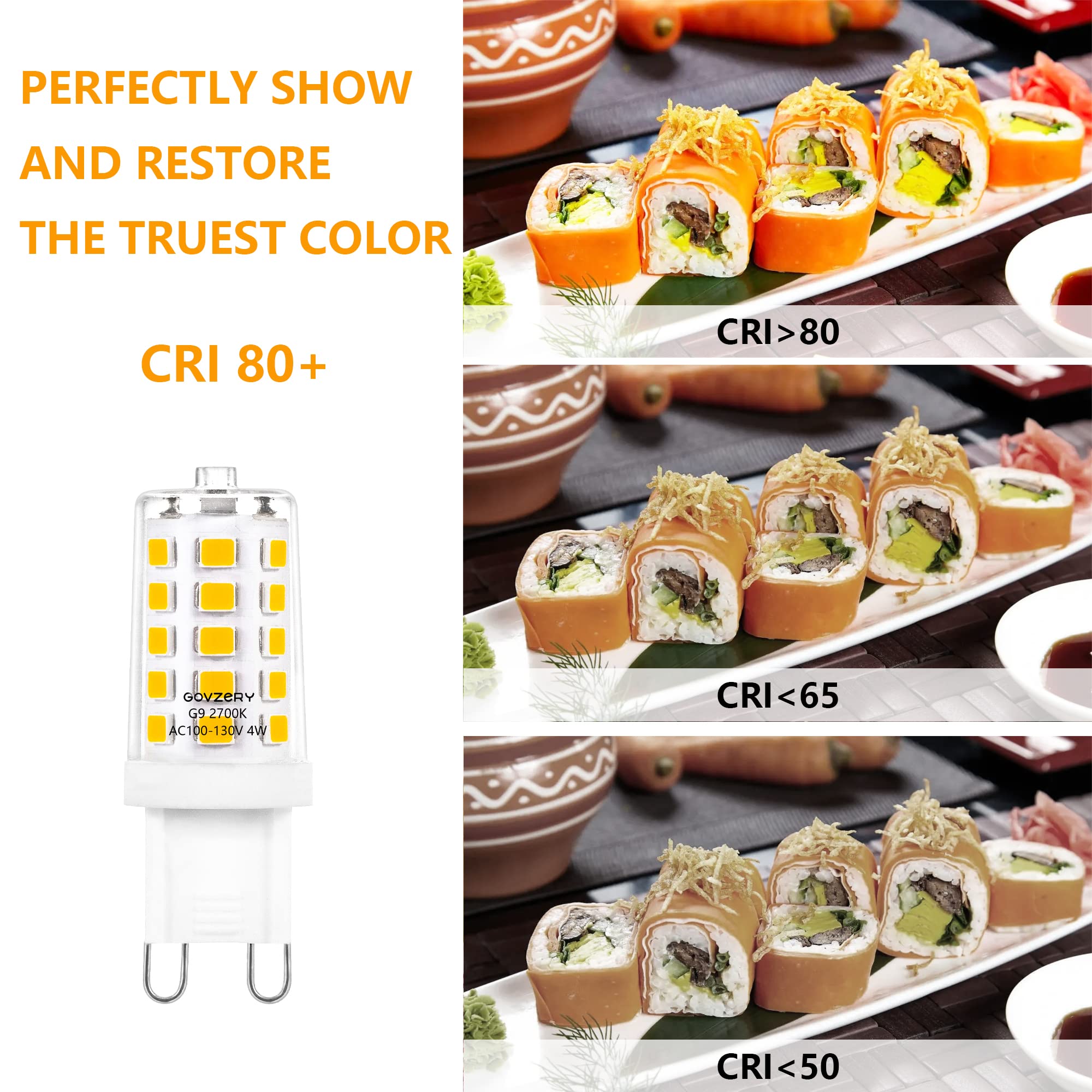 GOVZERY G9 LED Light Bulb Dimmable 2700K Warm White G9 Ceramic Lamp Bulb 4W Equivalent to 40W Halogen Bulb,AC120V(AC100-130V) 450 Lumens No-Flicker,for G9 Base Chandelier Bulbs Replacement,Pack of 12