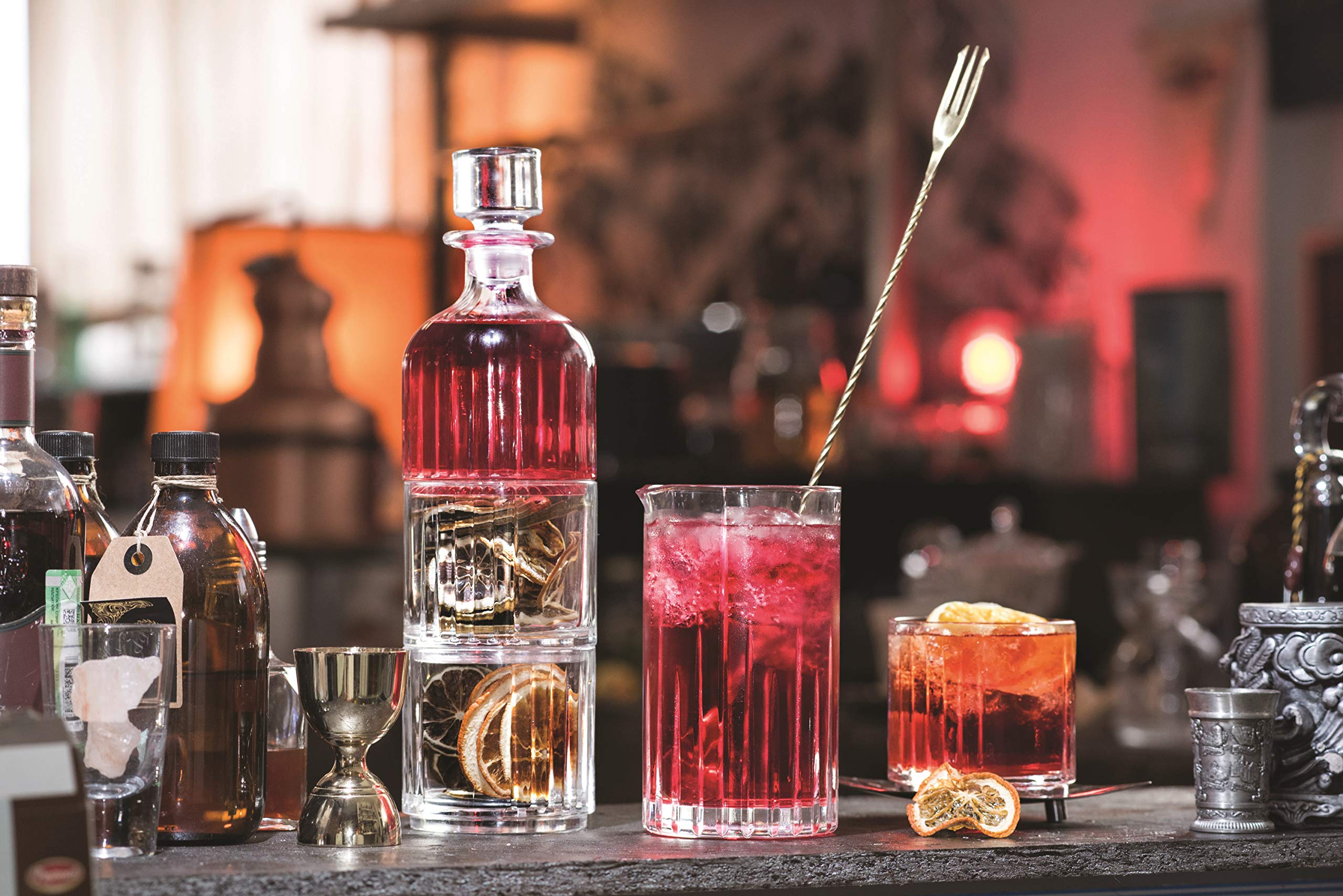 Glass 3 Pc Set, Crystal Glass Whiskey Decanter with 2 Tumblers, Stackable, Double Old Fashioned Tumblers, DOF, Decanter is 12 Oz, Each D.O.F. Tumbler is 12 Oz, by Barski, Made in Europe