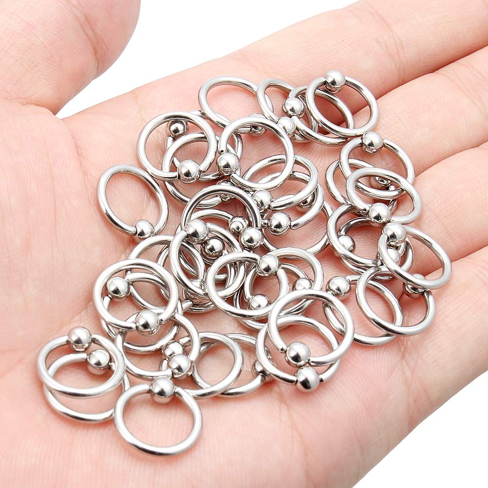 Ftovosyo 14G 36PCS Captive Bead Ring Stainless Steel Nose Nostril Septum Tragus Belly Helix Lip Eyebrow Earring Hoop Rings for Women 10mm