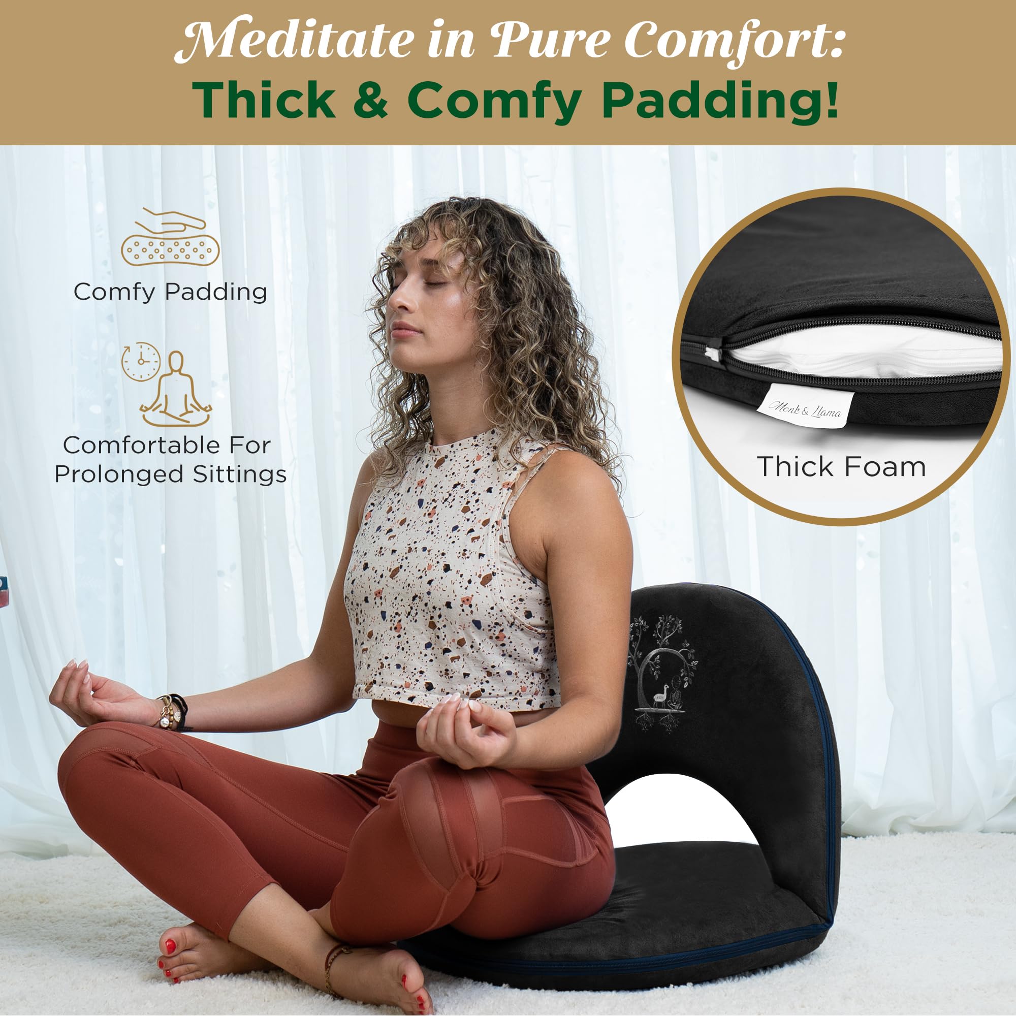 Japanese Meditation Floor Chair with Back Support for Adults - Premium Meditation Chair with Adjustable & Foldable Back for Seating, Yoga & Gaming — Folding Backjack Chairs with Backrest for Adults
