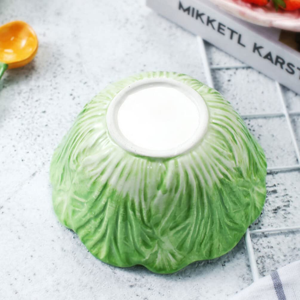 Green Bowl Ceramic Ramen Bowl Mixing Bowl Cute Chinese Cabbage Design Noodles Bowl Serving Bowl for Soup Noodles Salad Mixing Ice Cream Cereal Snacks Bowls Green Tableware
