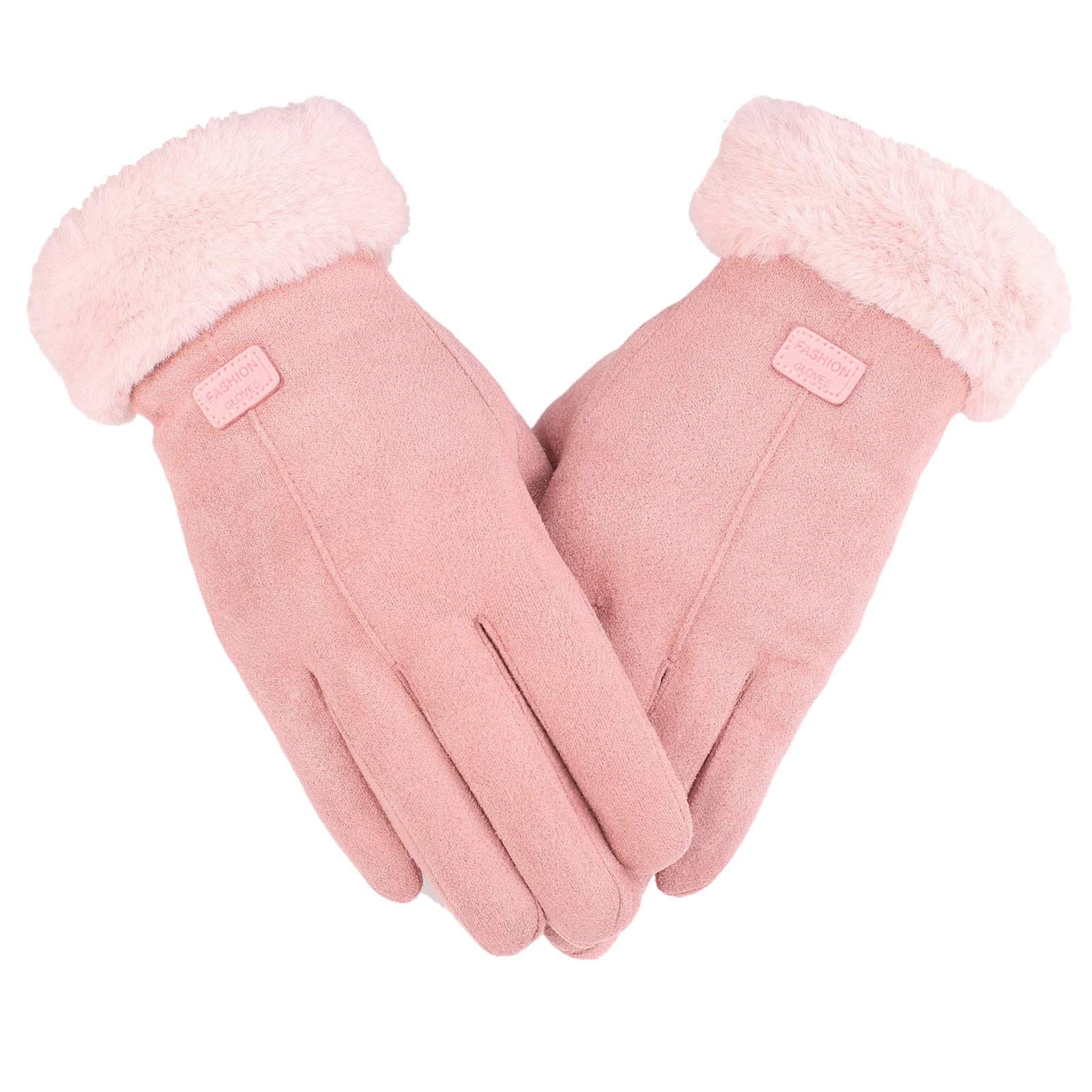 Gloves For Women Gloves Warm Thermal Cable Women Elastic Touchscreen Knit Winter For Driving Leather (Pink, One Size)