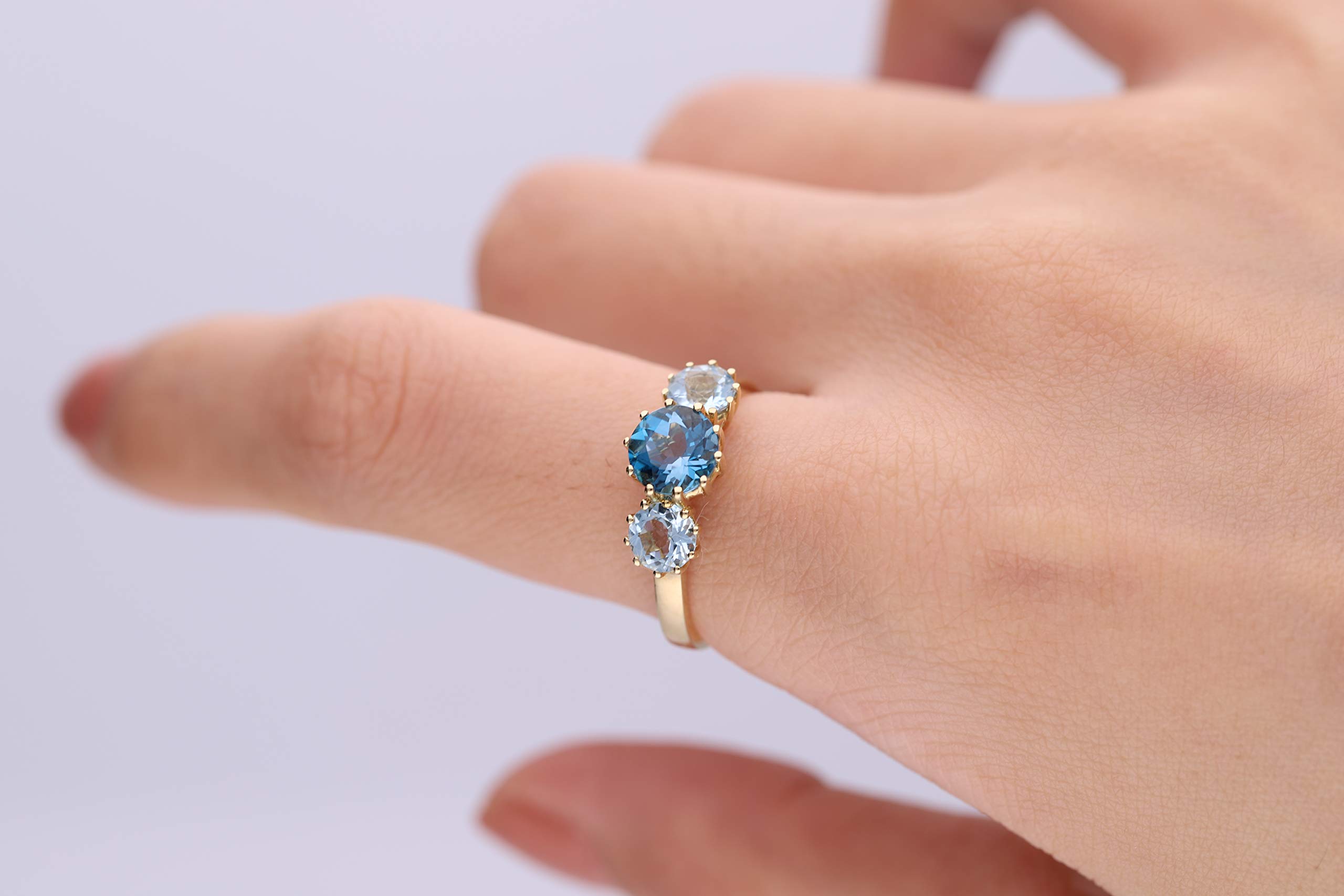 Gin & Grace 10K Yellow Gold Natural London Blue Topaz and Aquamarine Statement Propose Promise Ring for Women