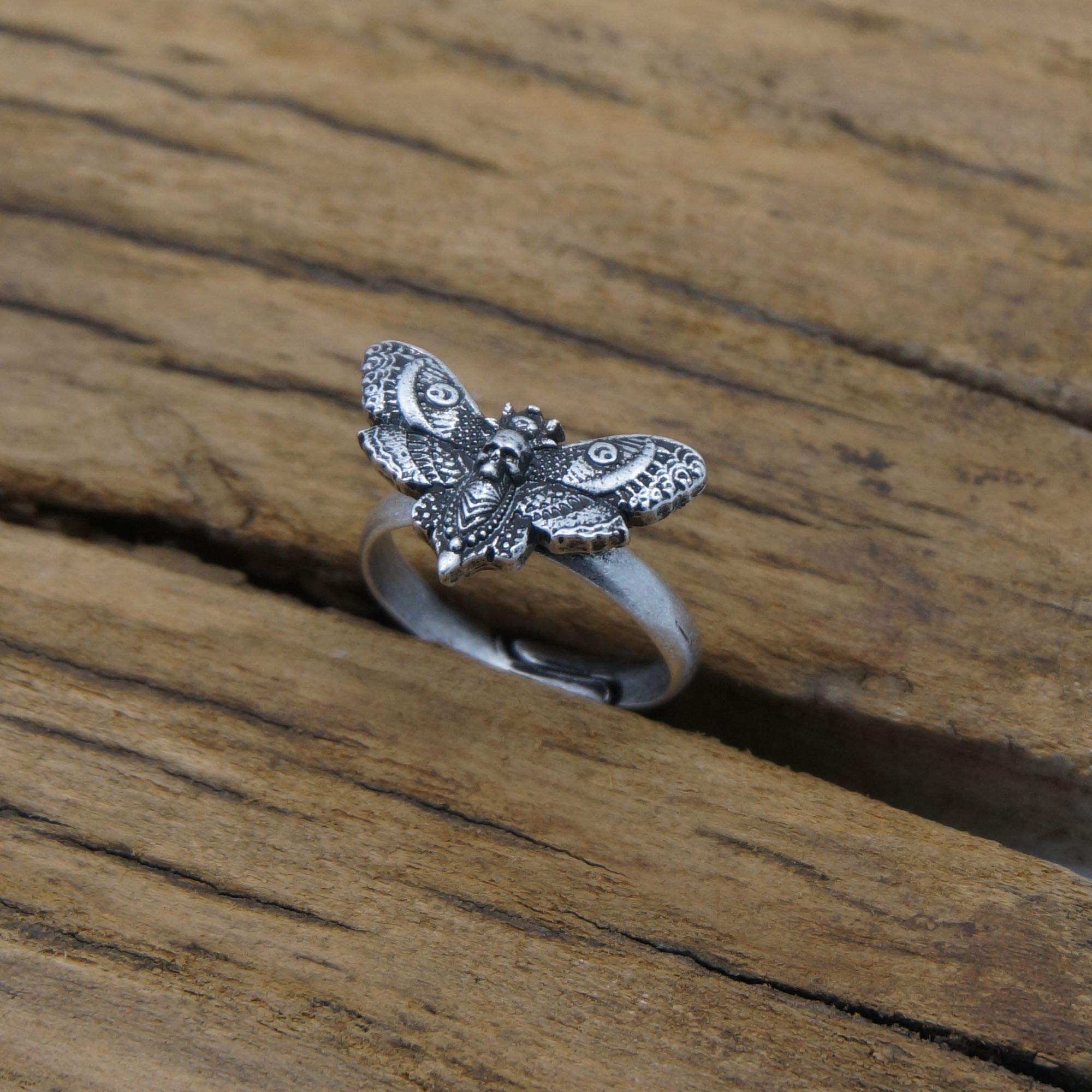 Genrics Resizable Death Head Skull Butterfly Moth Ring (Style 2)