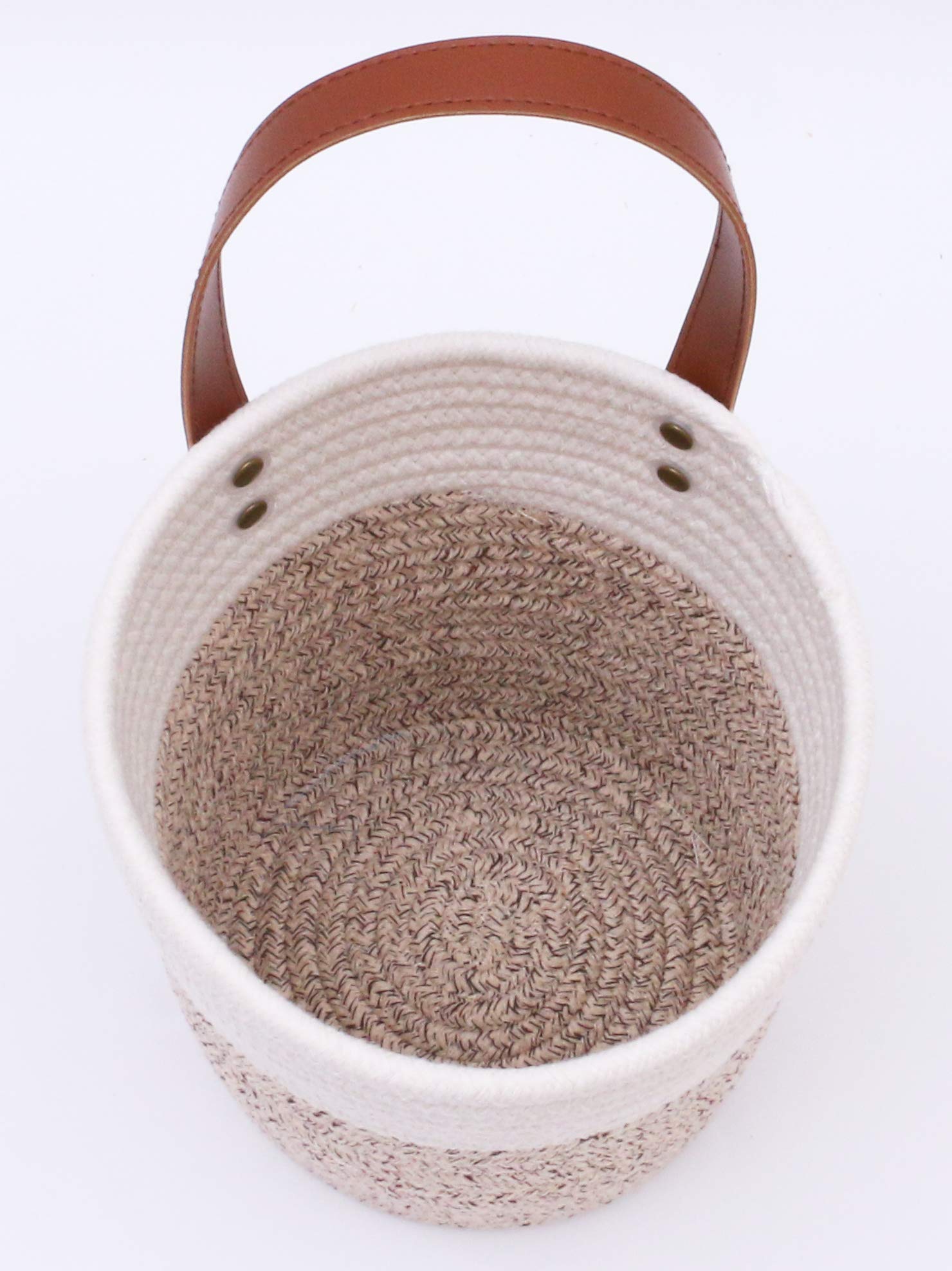 Hanging Storage Baskets Set of 2 For Wall/Door/Garage/Cabinets/Closet Organizer 6.7"x7.9" Small Woven Cotton Rope Basket with Leather Handle Home Décor for Plants