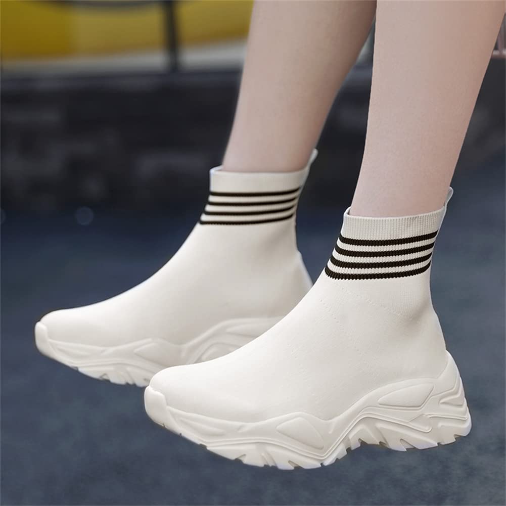 Gospt Stylish Sock Sneakers for Women Lightweight Sports Gym Cross Training Shoes White 9