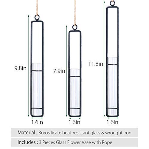 Hanging Glass Planter Water Iron Art Hydroponic Vase Transparent Test Tube Flower Hanging Bottle Home Decoration (3pcs-S,M,L)