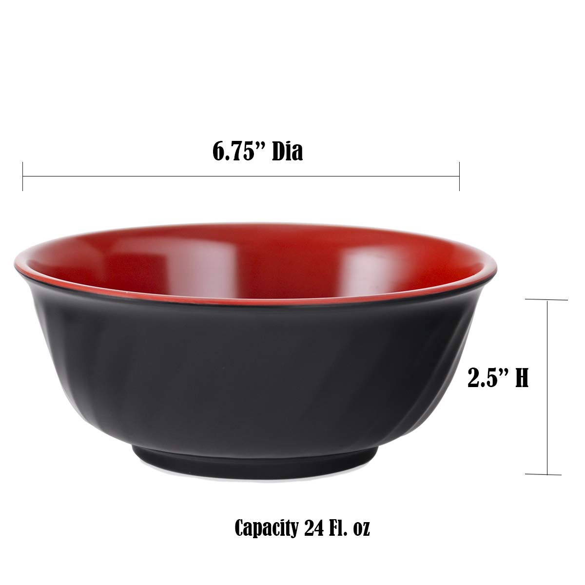 Hinomaru Collection Itamae Tableware Red Black Melamine Large Bowl Series Multi Purpose Ramen Noodles Pho Udon Soba Bowl Home or Restaurant Supply Use (6.75 inch/24 fl oz)