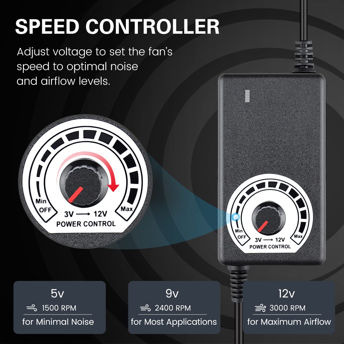 GDSTIME 120mm Blower Fan, AC 110V 220V DC 12V Powered Fan with Speed Control, for Receiver DVR Xbox Modem AV Cabinet Cooling