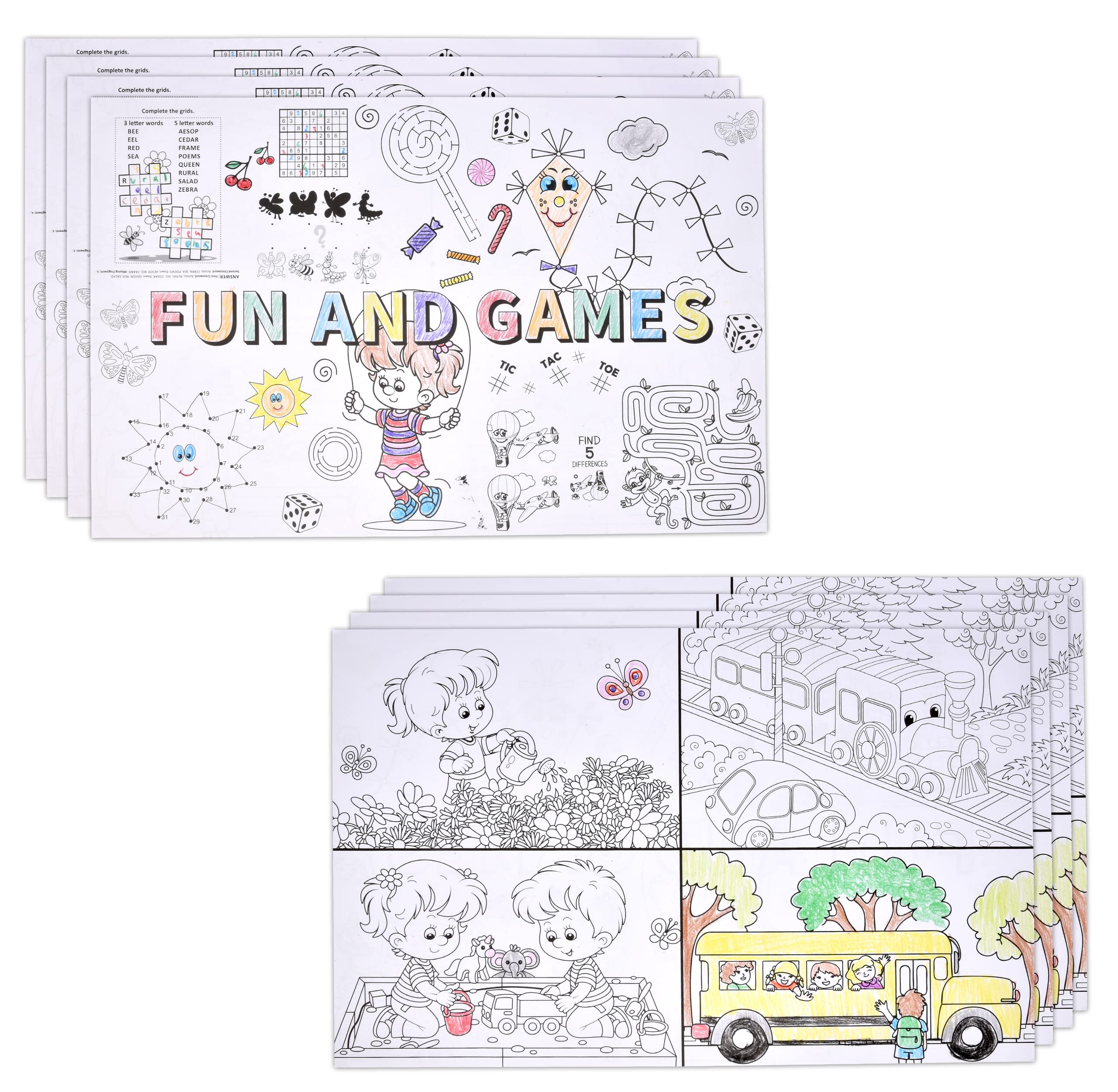 Gift Boutique 50 Kids Activity Place Mats Disposable Paper 11"x 17" 2 Sided Color Your Own Fun Time Coloring and Puzzle Game Sheet for Restaurants Entertainment Crafts Party Table Supplies Decorations