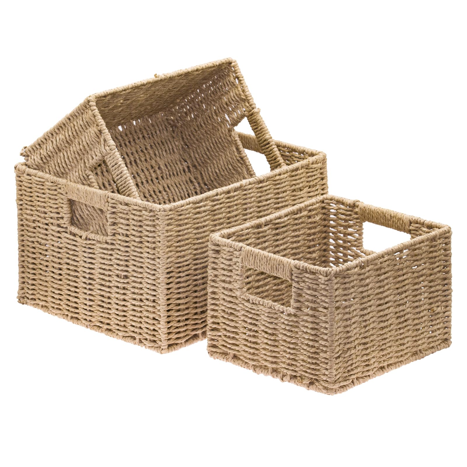 Woven Baskets Set of 3, Home Organizer with Build-in Handles, Storage Baskets for Shelves, Laundry Baskets, Toy Storage, Sustanabile Paper Rope Material