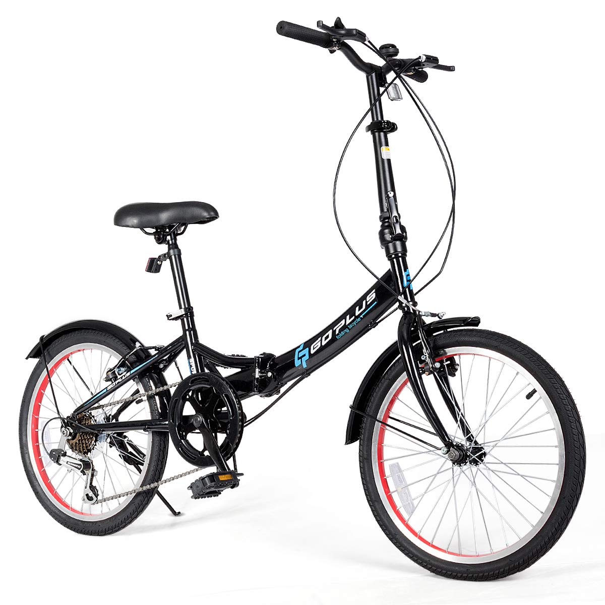 Goplus 20'' Folding Bike, 7 Speed Shimano Gears, Lightweight Iron Frame, Foldable Compact Bicycle with Anti-Skid and Wear-Resistant Tire for Adults (U-Shape Crossbar)