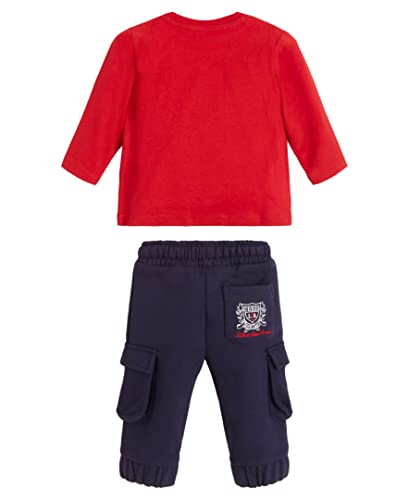 GUESS Infant Boys Organic Cotton Jersey Embroidered Logo T-Shirt And Cargo Pocket Terry Jogger 2 Piece Set, Tulip Red, 12M