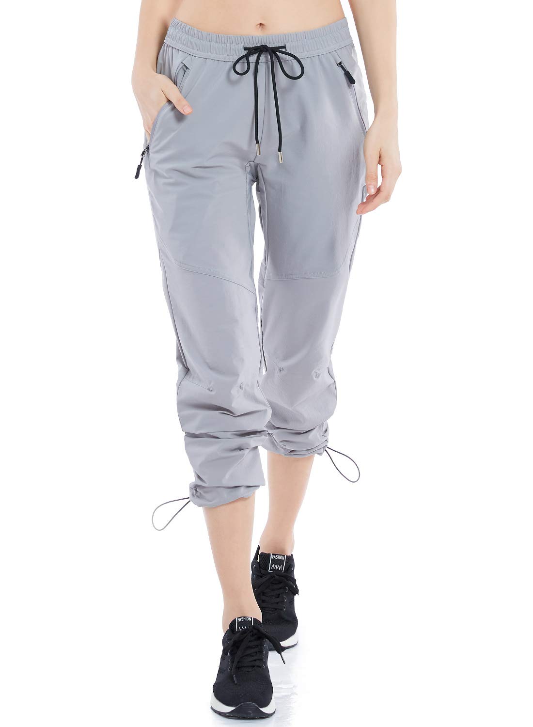 GMTTFOUR Women's Hiking Cargo Pants Outdoor Lightweight Capris Water Resistant UPF 50 Zipper Pockets(Light Grey,M
