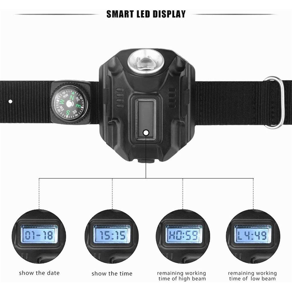 GGRBH LED Wrist Flashlight Rechargeable Compass Watch Light Portable Wrist Light XPE Outdoor Camping Hiking Lighting Tool