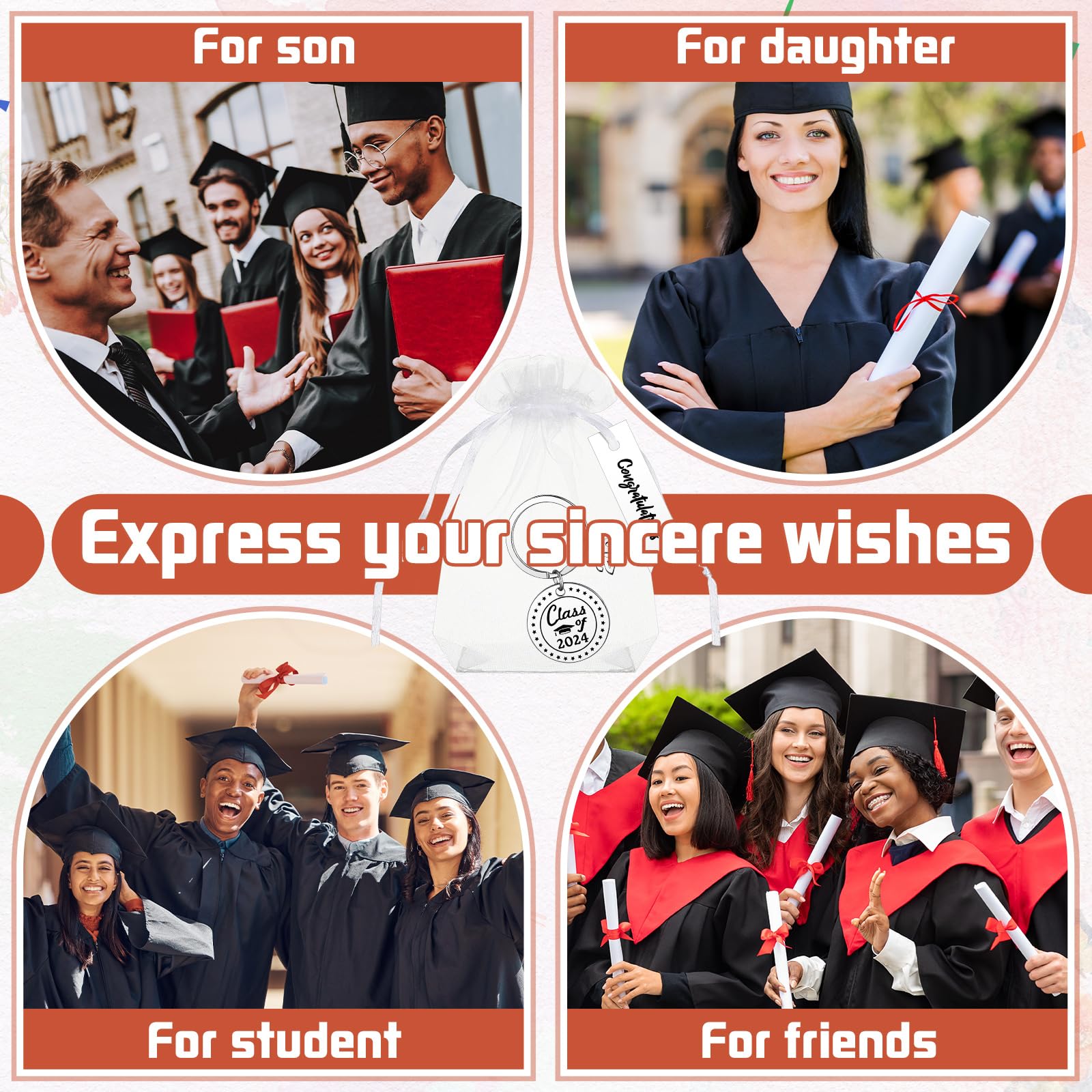 Kigeli 30 Pcs Class of 2024 Keychain Graduation Gift Keychain Bulk Inspirational Key Chain for Senior High School College (Simple)
