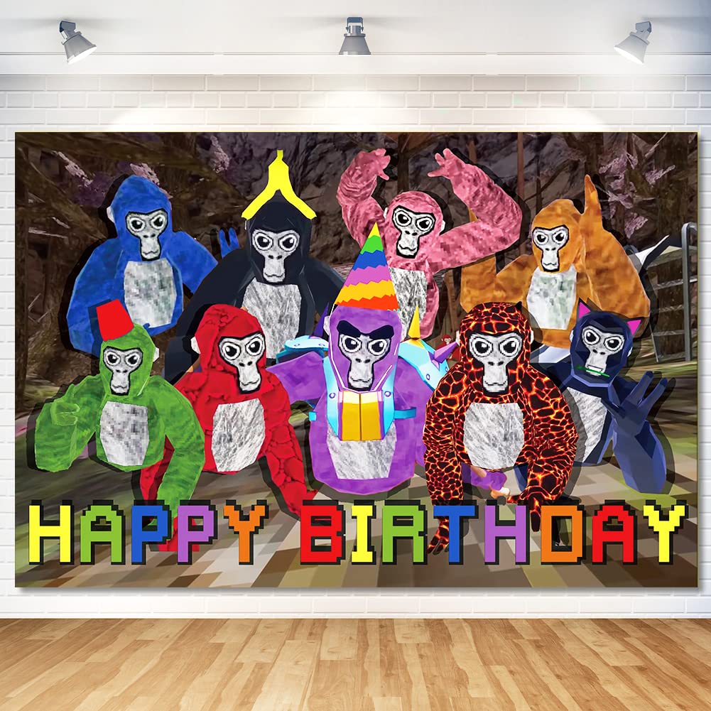 Gorilla Game Birthday Decorations,Gorilla Game Party Supplies,Gorilla VR Game Theme Party Backdrop for Boys and Girls Birthday Party Decorations,Gorilla Theme Happy Birthday Banner