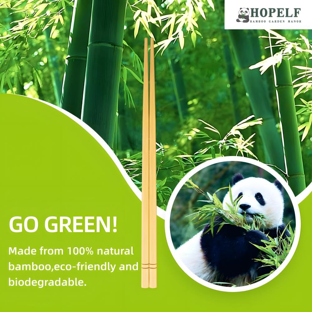 HOPELF 5 Pairs Bamboo Chopsticks Wooden Chinese Classic Style,9 1/2 Inches,More Quantity Choices 10Pairs/20Pairs