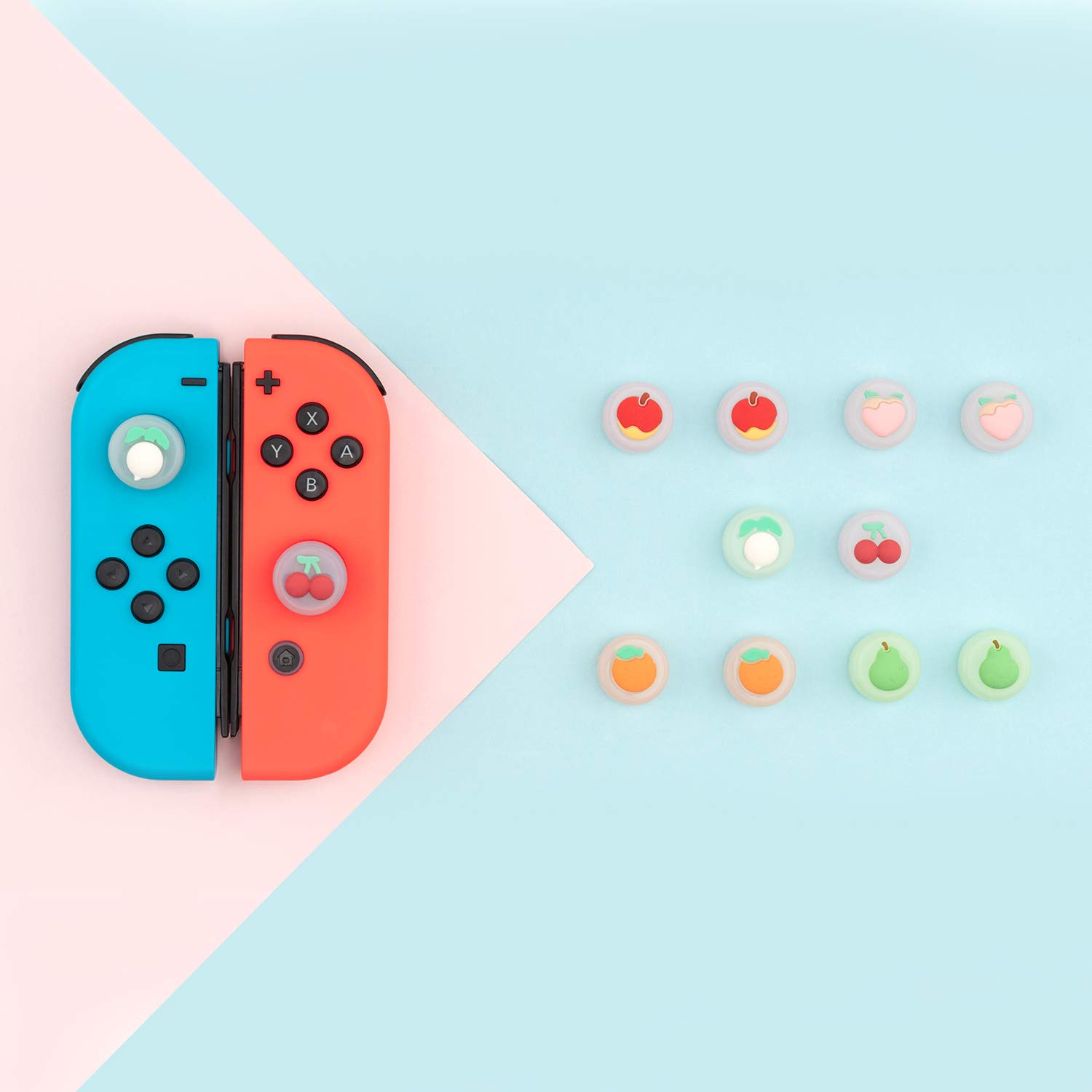 GeekShare 4PCS Fruit Theme Thumb Grip Caps,Soft Silicone Joystick Cover Compatible with Nintendo Switch /OLED/ Switch Lite -- Pear and Orange