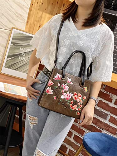 GPPZM Embroidered handbag retro floral shoulder bag large capacity women's tote bag (Color : D, Size : 26(L)*23(H)*11(W) cm)