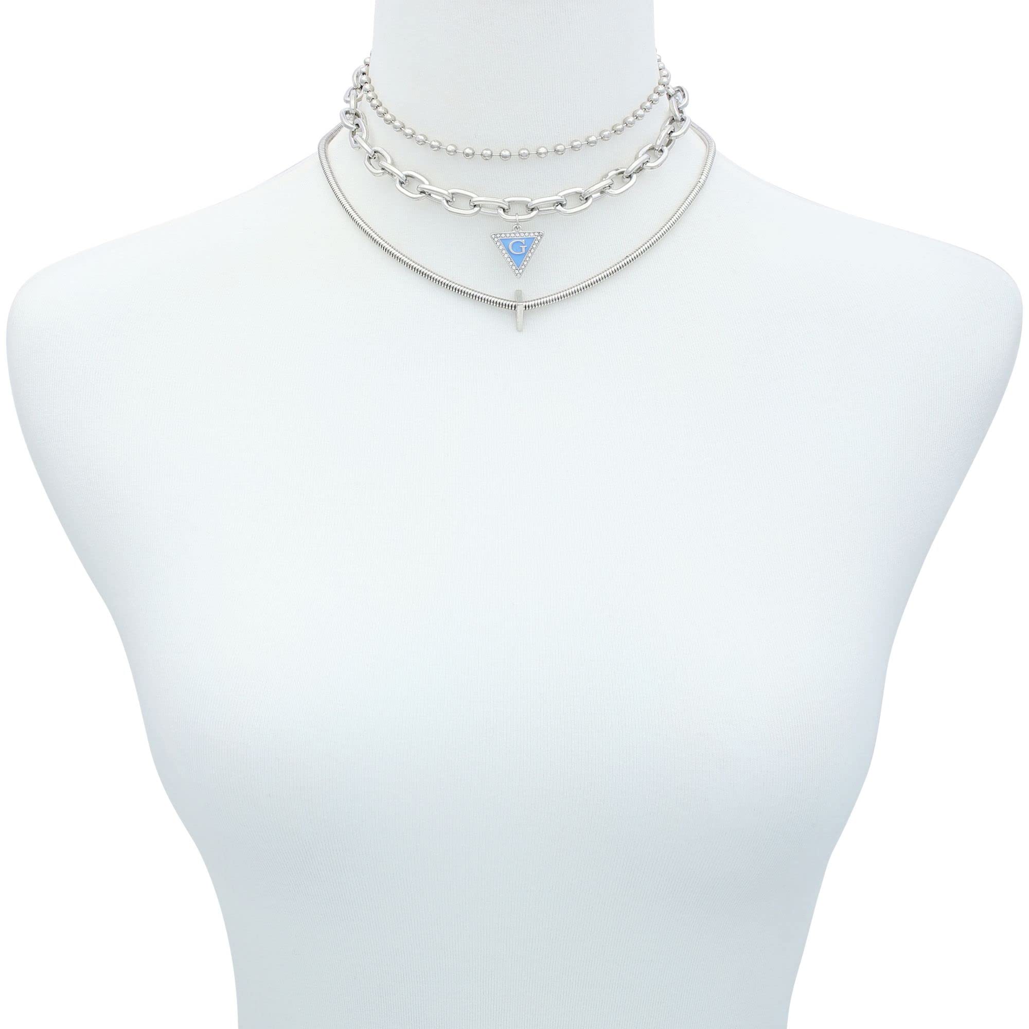 GUESS Silvertone 3-Piece Mixed Chain Choker Necklace Set
