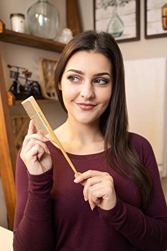 GranNaturals Wooden Rat Tail Comb - Hair Tool with Fine Teeth for Teasing Strands & Post Styling - Peach Rattail Wood Pick Handle for Sectioning & Parting - Perfect for Professional & Personal Use