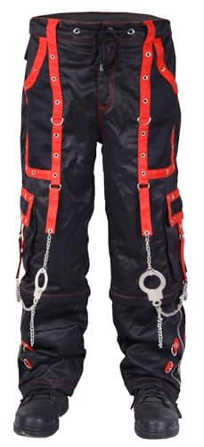 Gothic Men's Bondage Gothic Cyber Pant Chain Techno Rock Punk Shorts Trouser Pants/USA (36) Black/Red