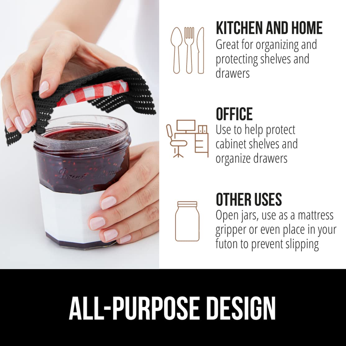 Gorilla Grip Drawer and Shelf Liner and Manual Hand Held Can Opener, Shelf Liner Size 12 In x 20 FT, Strong Grip, Large Lid Openers for Kitchen, Both in Black, 2 Item Bundle